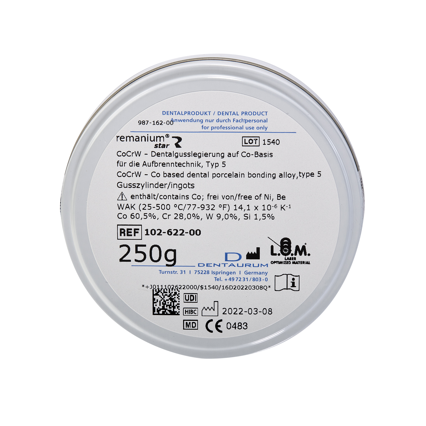 Dentaurum remanium star porcelain-bonding alloy