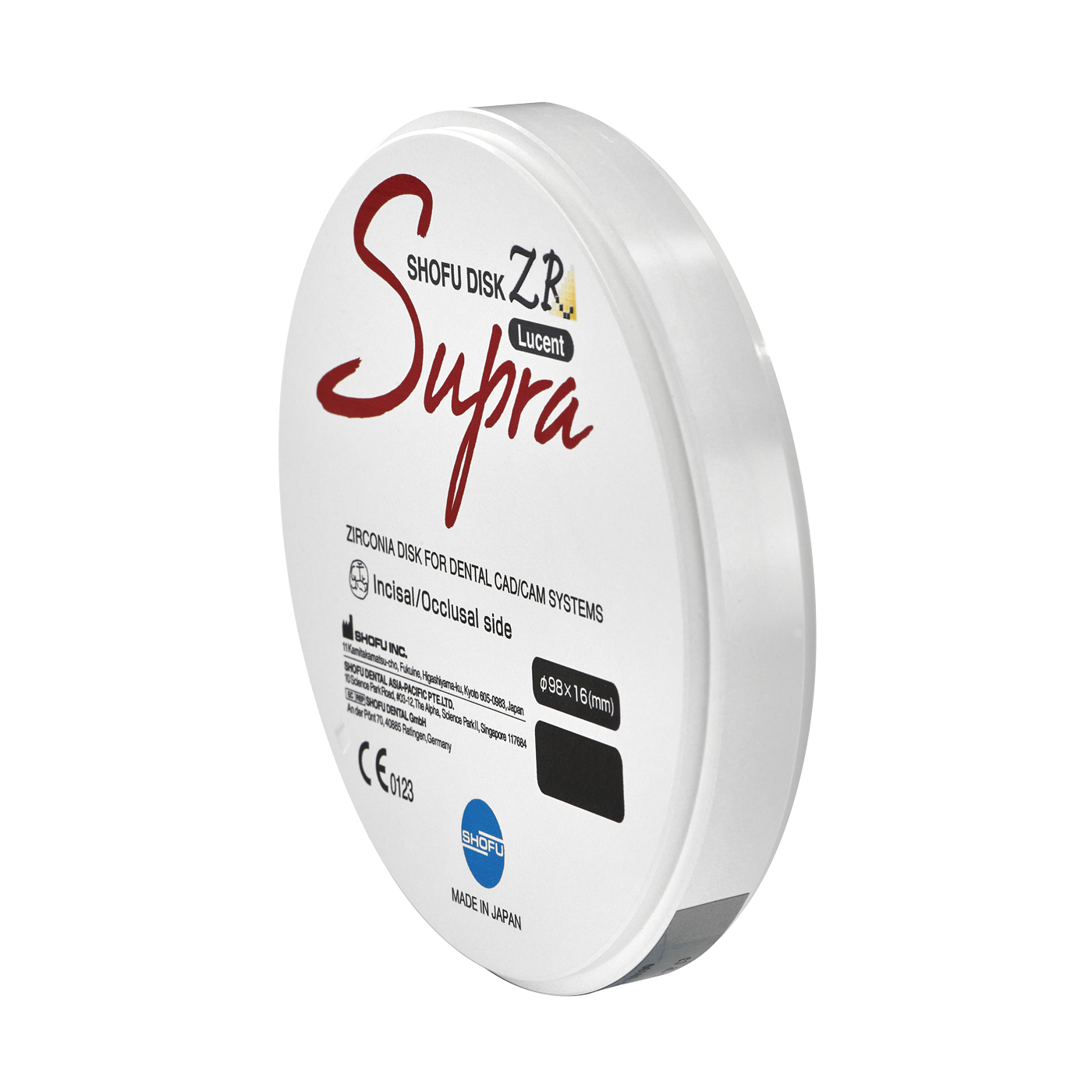 Shofu Disk ZR Lucent Supra CAD/CAM blank, ø 98 x 16 mm, A1