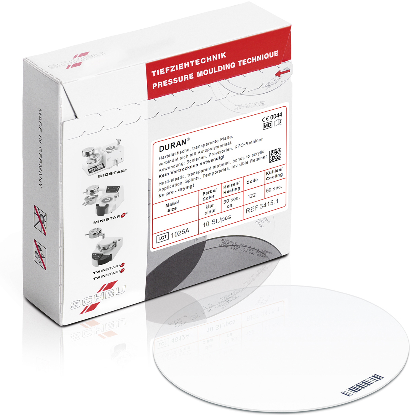 Scheu-Dental Duran, transparente claro, ø 125 x 1,5 mm